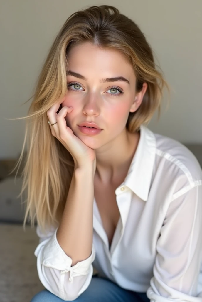 Beautiful woman, short straight brown hair, (30 years, grey eyes ...