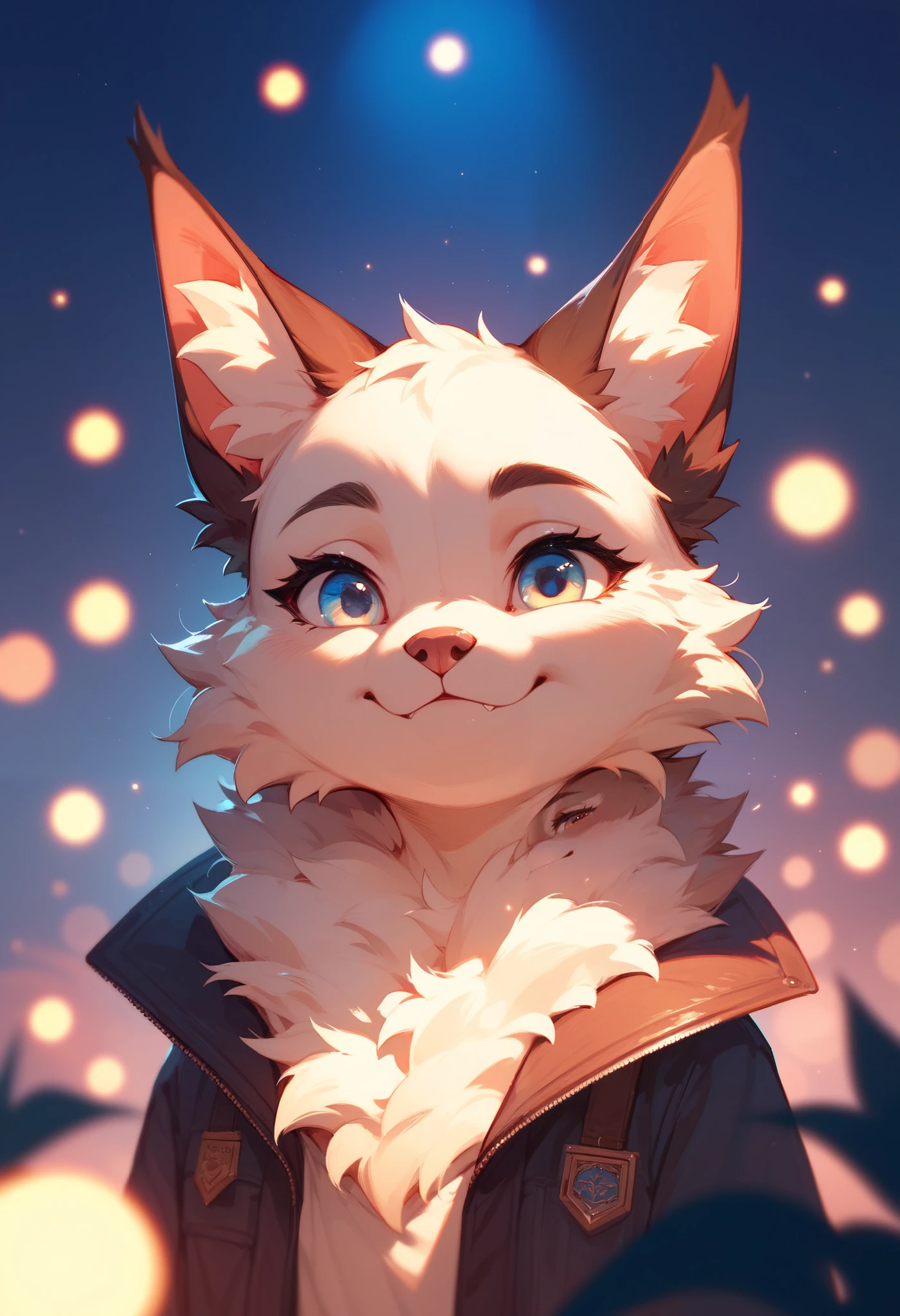 Anime cat with blue eyes and a furry coat standing in front of a ...