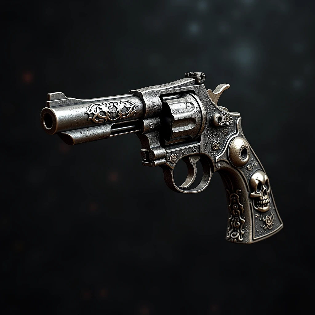 Generates a surreal and demonically detailed long-barreled revolver ...