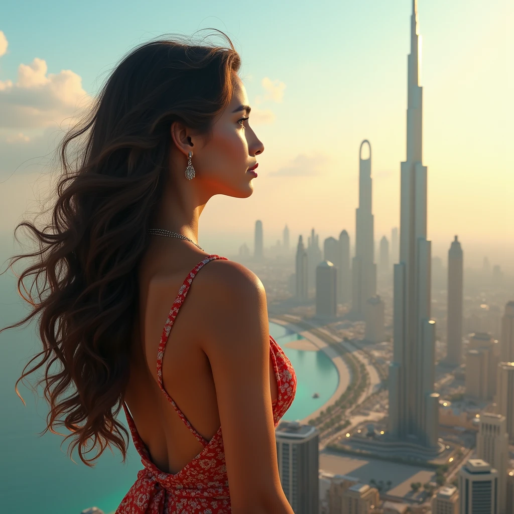 Create an image of a Brazilian woman with wavy hair and a brunette in Dubai from - SeaArt AI