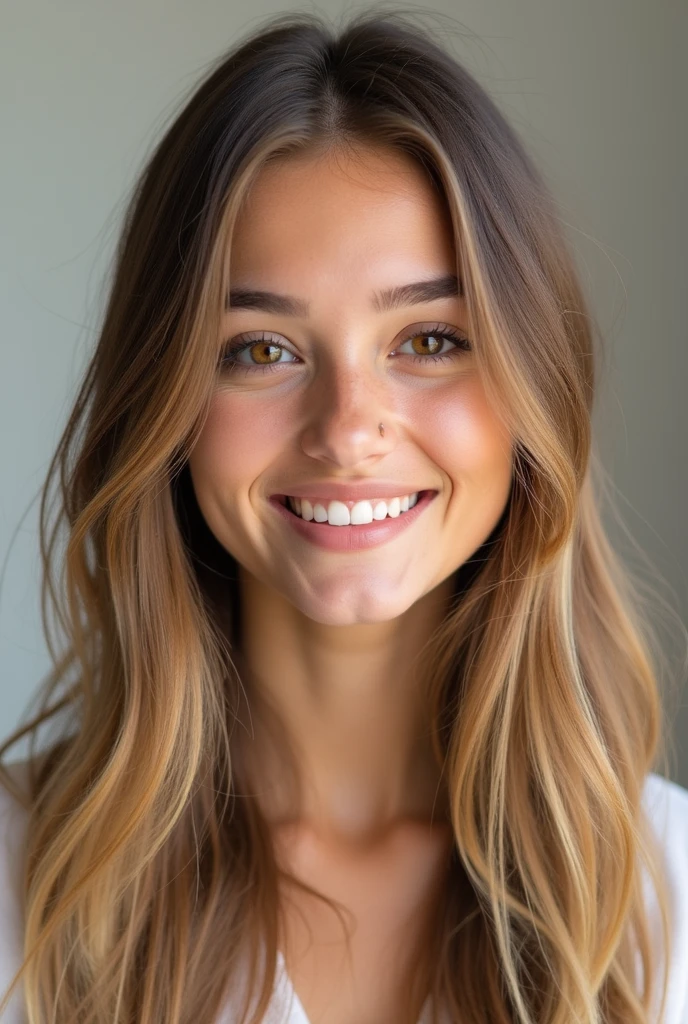 , a passport-style photo of a 17-year-old girl with long straight hair ...