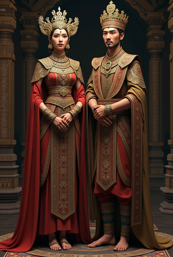 Realistic majapahit queen and king, Tribuwhana tunggal dewi - SeaArt AI