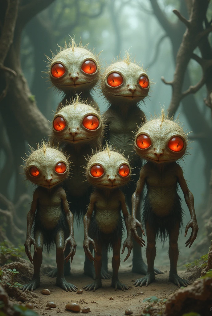 Draw animals, characteristics, small creatures, all red eyes - SeaArt AI