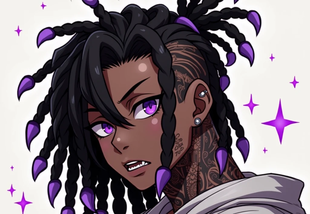 " anime-style male character with dark skin , dreadlocks com pontas ...