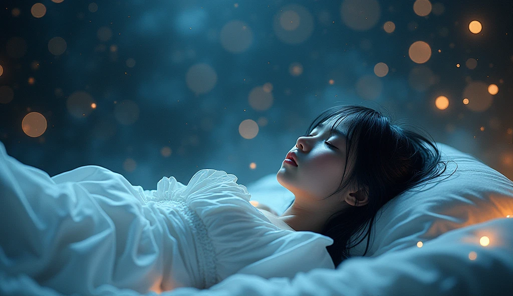 Beyond the limits of vision，lying on bed、sleeping, eyes closed - SeaArt AI