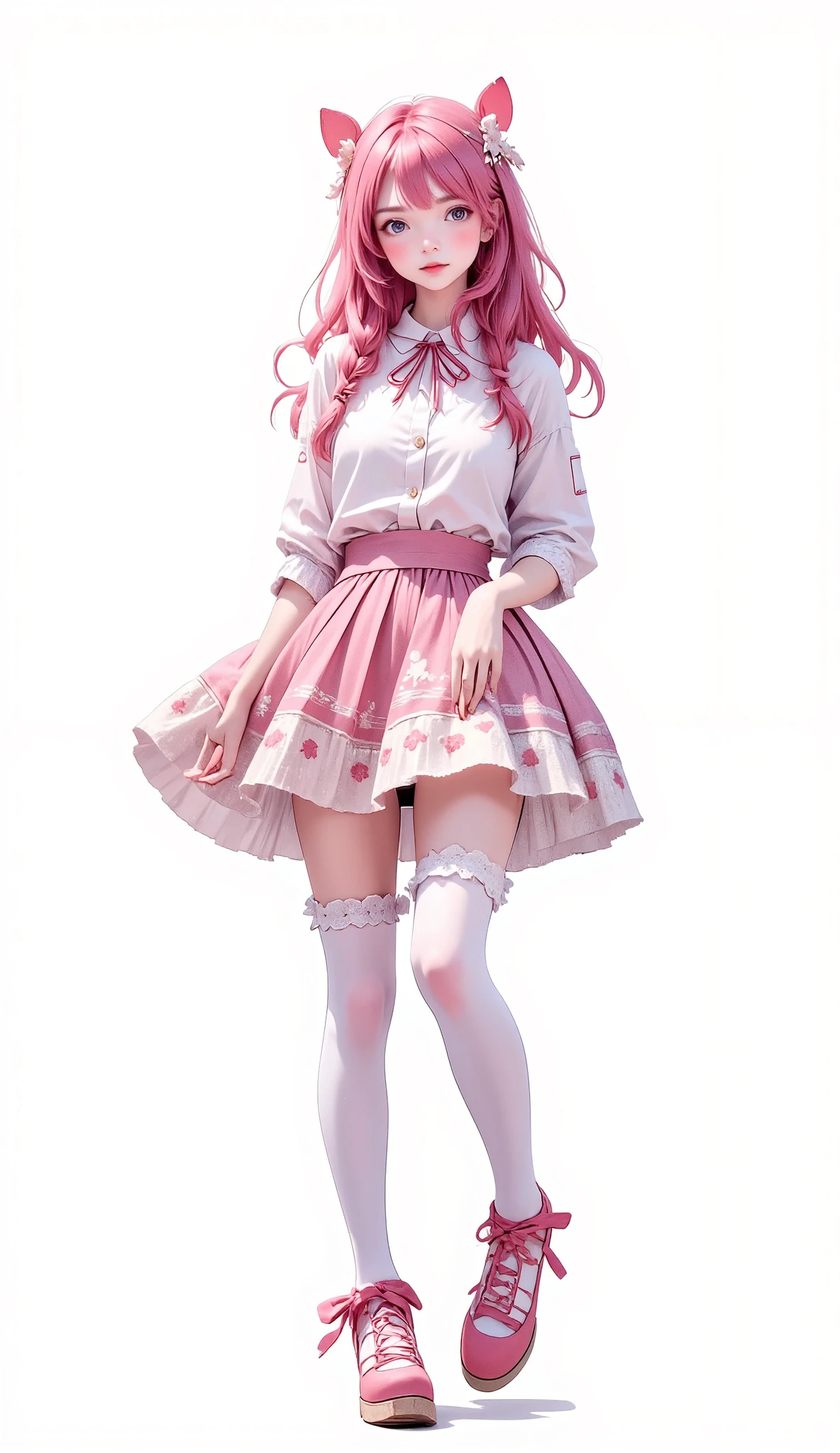 Araffe girl in a pink dress and white shirt posing for a picture ...