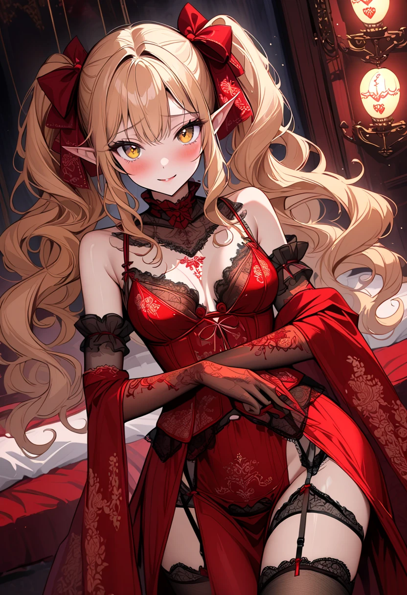 Solo, female, long curly hair, twintails, cherry blonde, golden skin - SeaArt AI