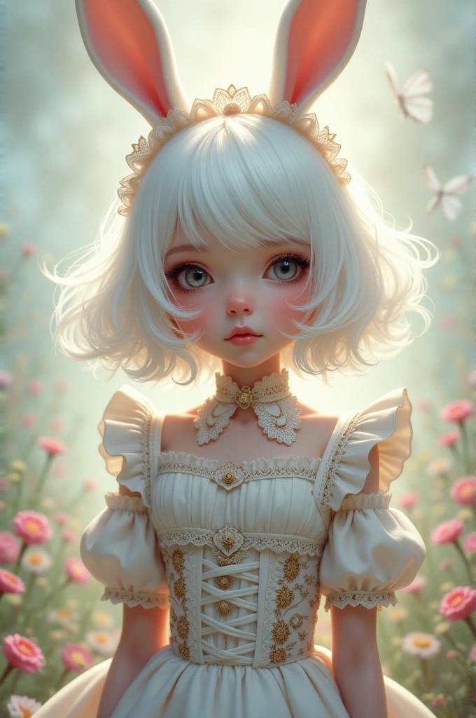 White-haired girl with rabbit ears from maid and costume - SeaArt AI