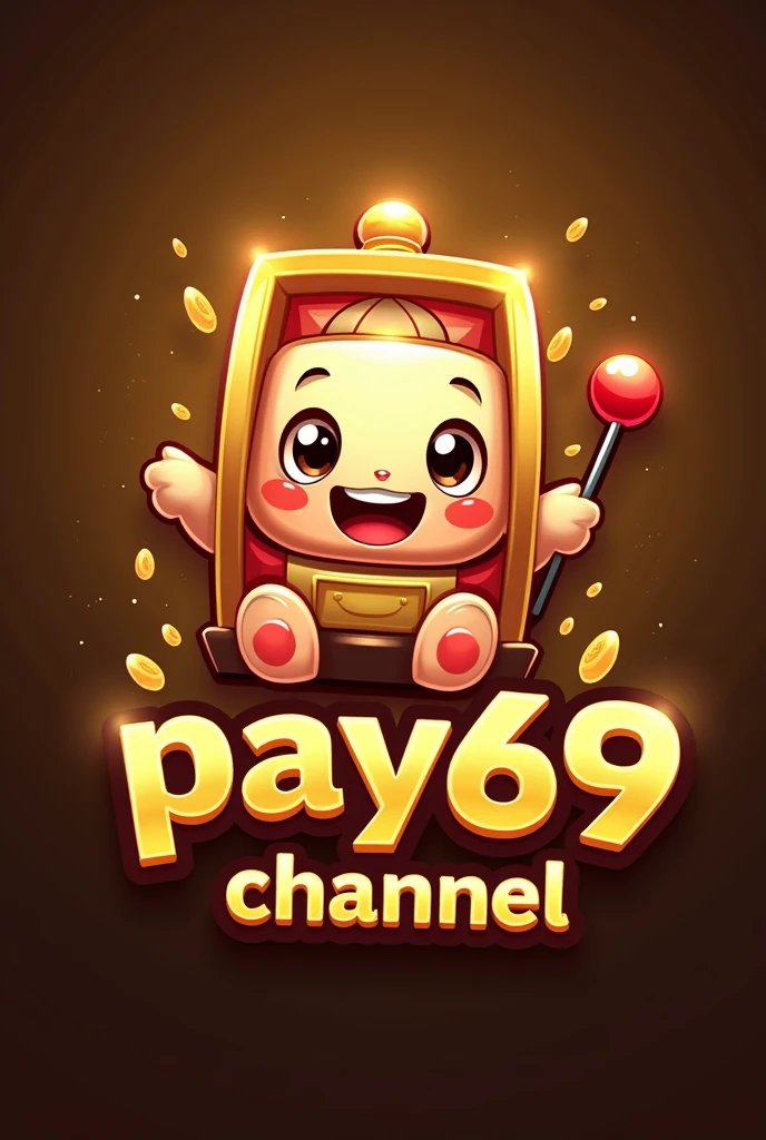 I want a gold font logo for "Pay69 Channel" with a cute slot character - SeaArt AI