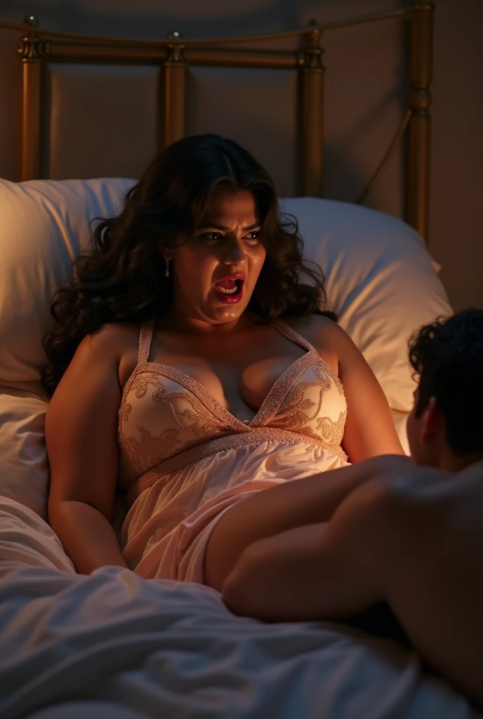 Desi medium plus size women lying in bed wearing exotic nighties - SeaArt AI