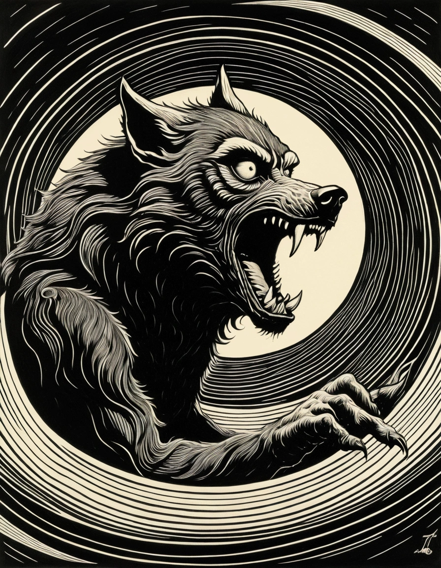 Werewolf. Monochrome, "The Twilight Zone", queerish, hackneyed - SeaArt AI