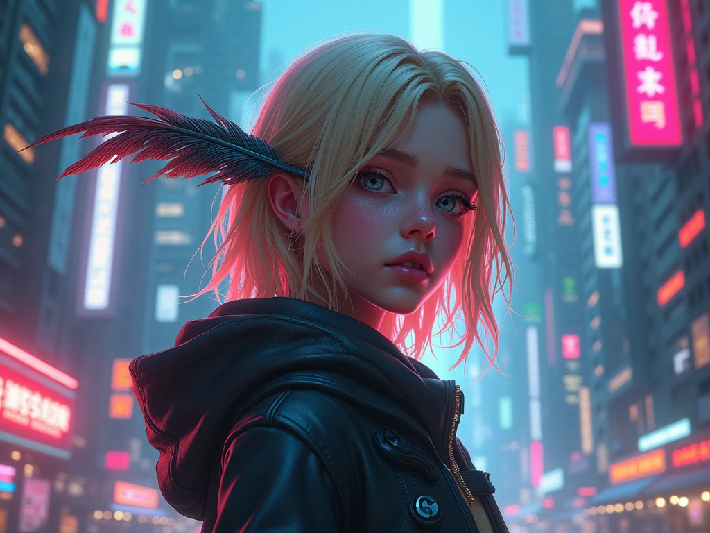 high definition , Cyber City,mechanical feather , 1 girl, Blonde ...