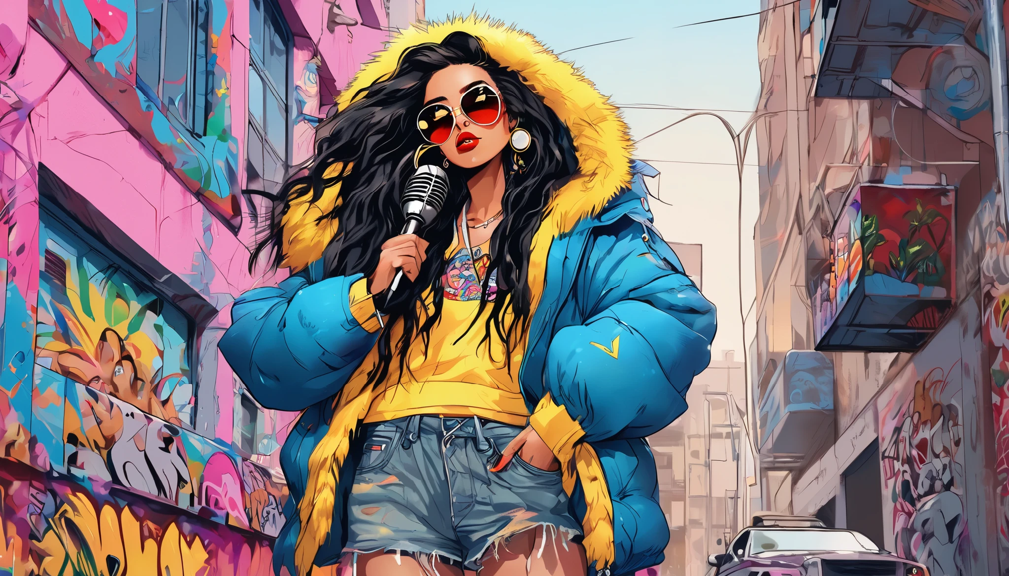 Microphone , Rapper, girl, flow, Hip Hop, street - SeaArt AI