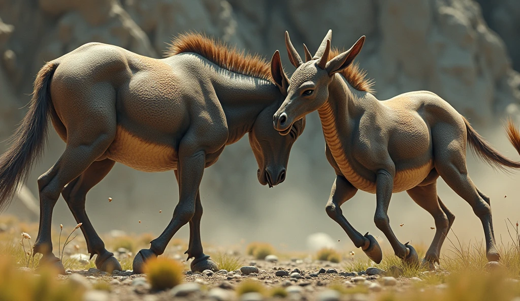 Tow animals, collide when they collide they merge into a hybrid animal ...