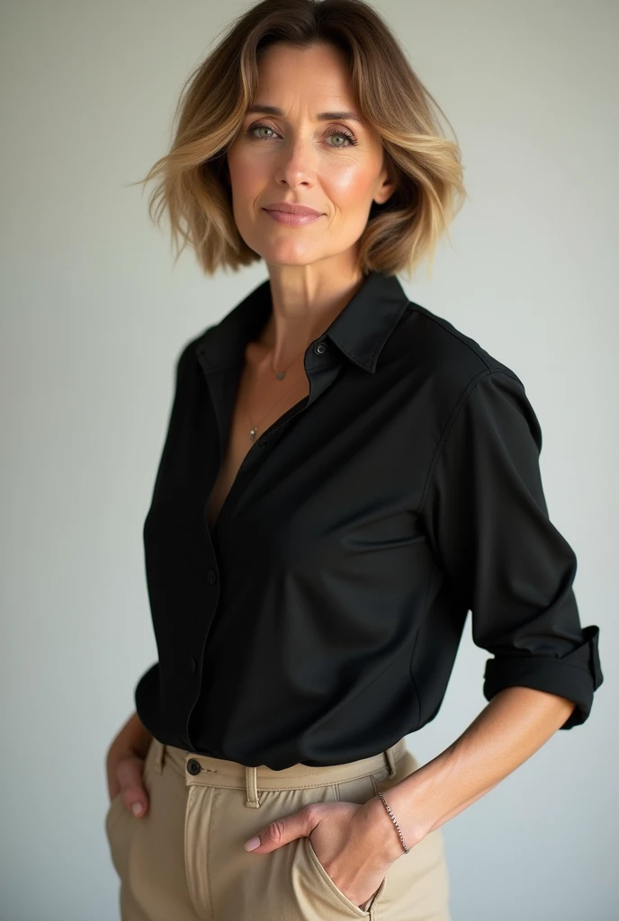 Woman with short brown hair with blonde lights , 38 years old - SeaArt AI