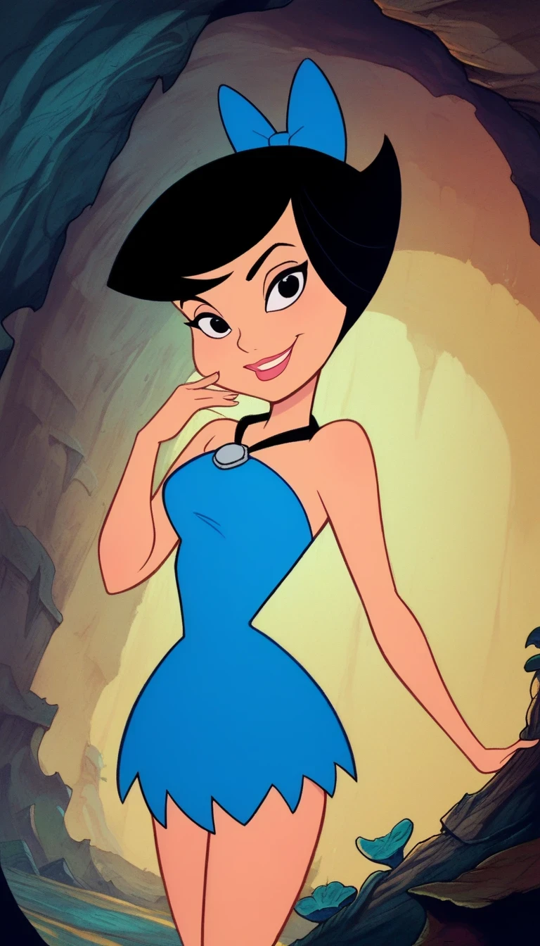 Cartoon of a woman in a blue dress posing for a picture - SeaArt AI