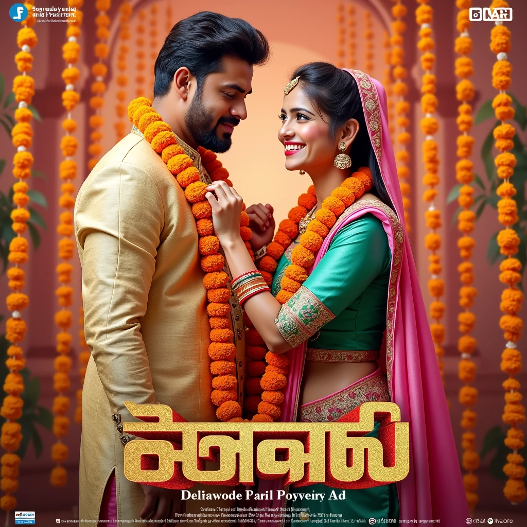 A vibrant and cheerful Bollywood movie poster showcasing two main ...