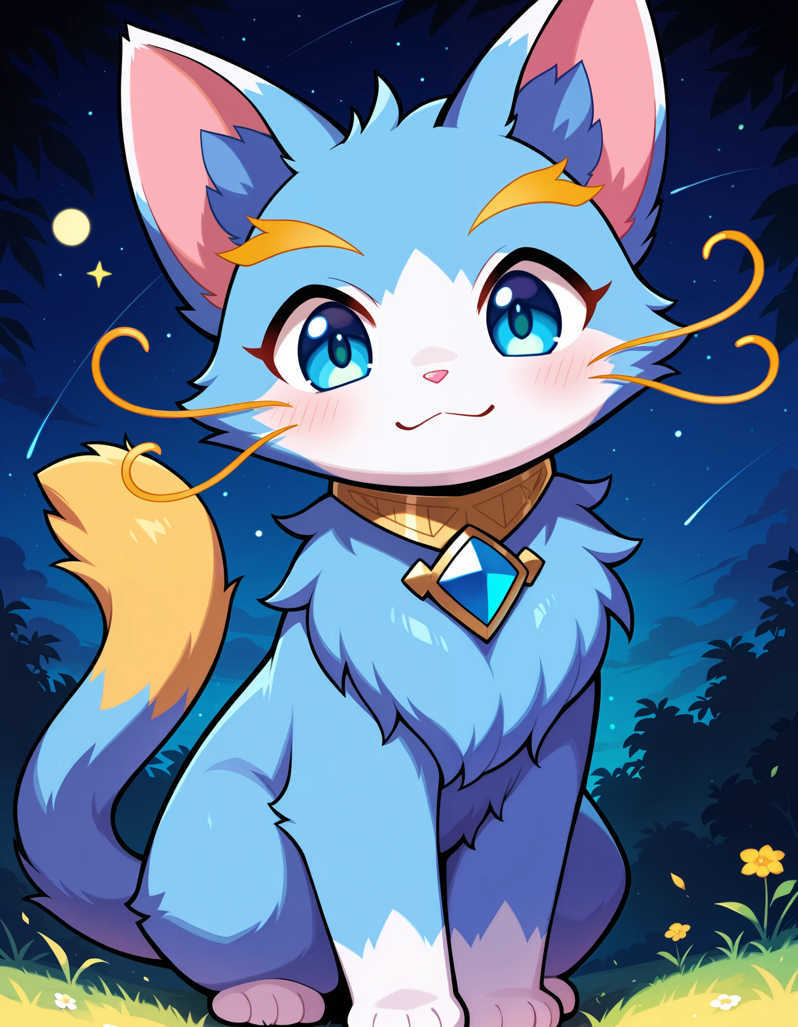Yuumi-default, rating_safe, solo, Yuumi, cat, feline, blue fur - SeaArt AI