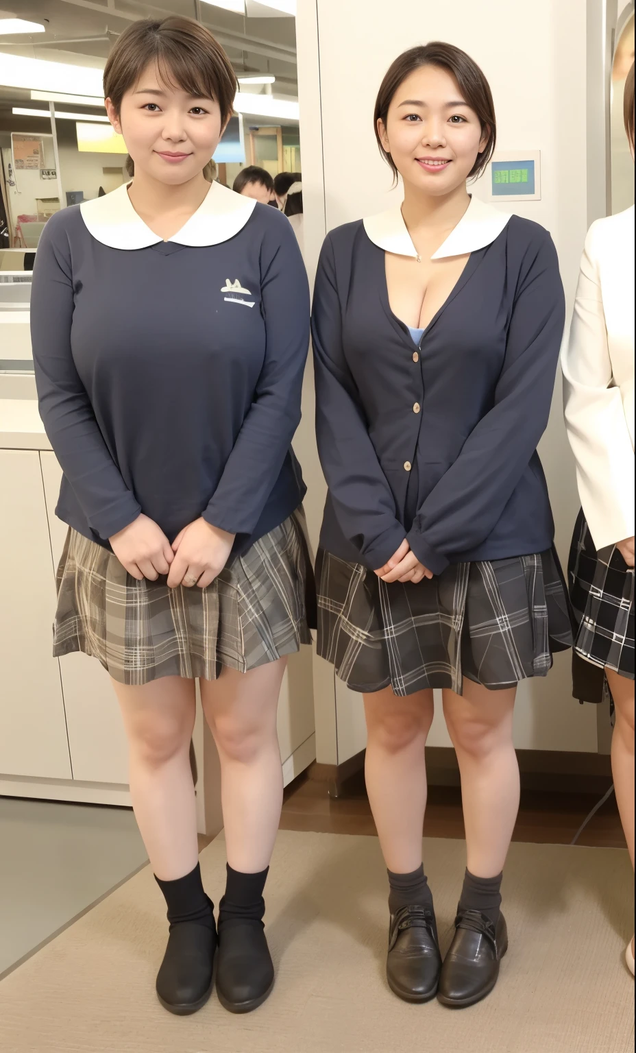 Two women in school uniforms standing next to each other - SeaArt AI