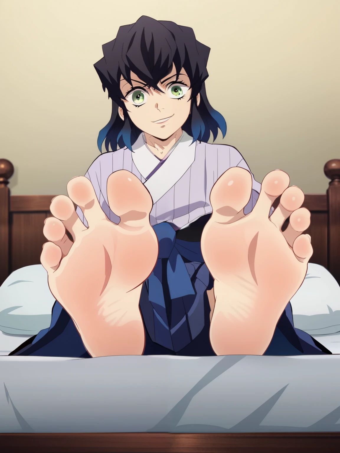 Anime image of a woman in a kimono outfit sitting on a bed - SeaArt AI
