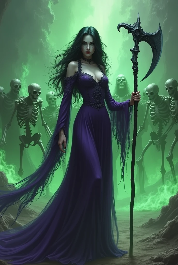 A beautiful Gothic necromancer with acimetric black hair and pale skin ...