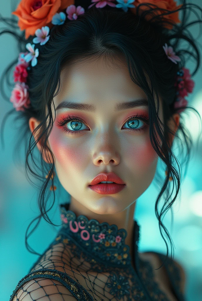 A hyper-realistic portrait of a stunning supermodel, featuring a ...