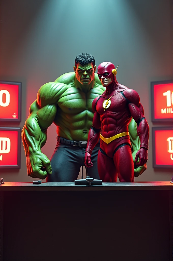 Create me an image of Hulk that is on a desk with two YouTube plates in ...