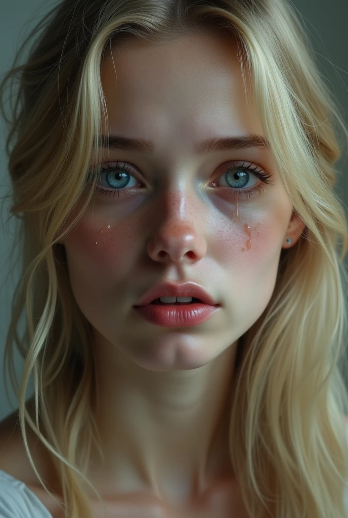 A beautiful blonde woman crying , very realistic image. - SeaArt AI