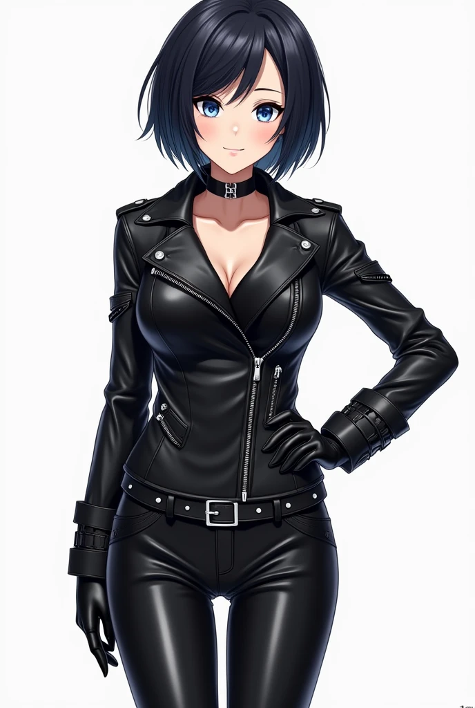 Anime style girl, short black hair with dark blue tips equal to two ...