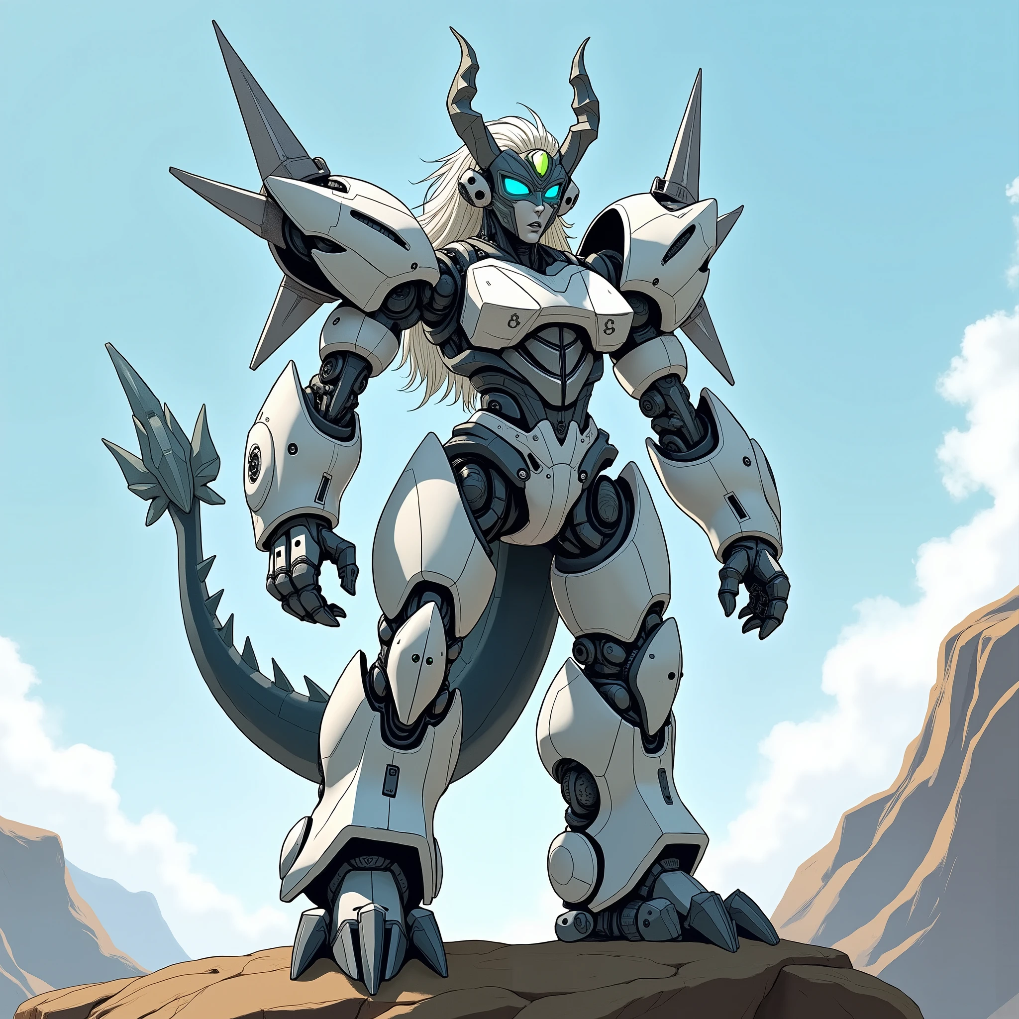 There is a robot standing on a rock with a dragon on it - SeaArt AI