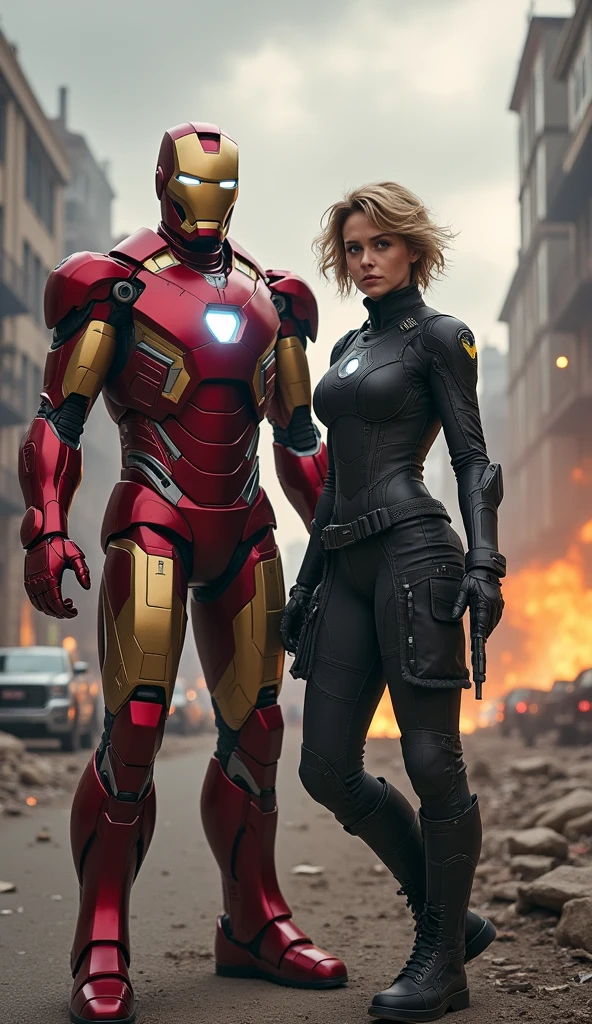 "Create a hyper-realistic image of Marvel's Iron Man, in his iconic red ...