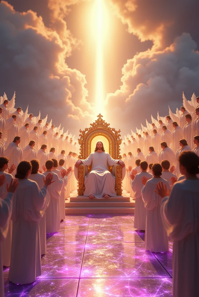 The Holy Trinity on her throne and around a thousand angels and purple ...