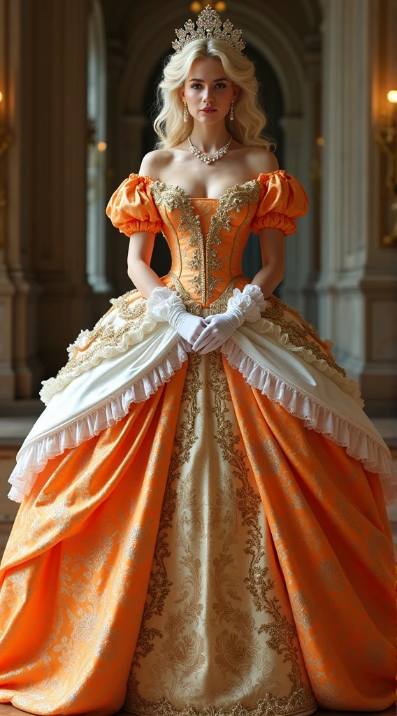 Orange dress ,The blonde fairy princess with amazing beauty shines with ...