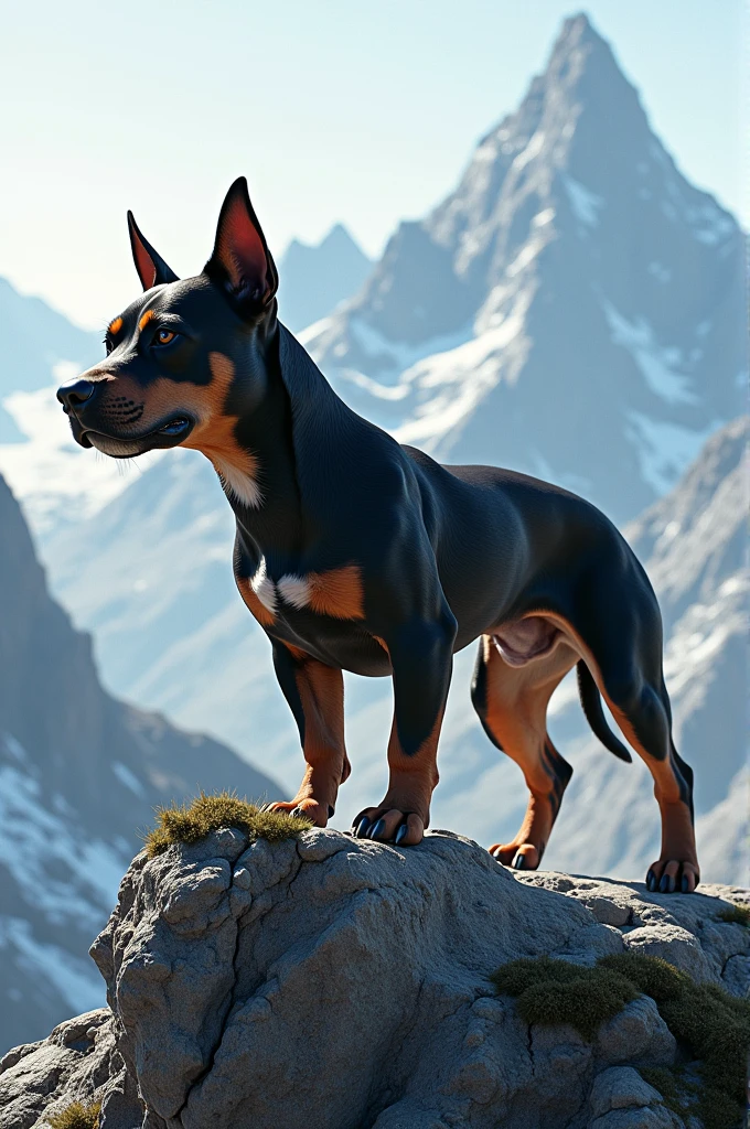 Jacked french bulldog, yorkshire terrier and dachshund on a mountain ...