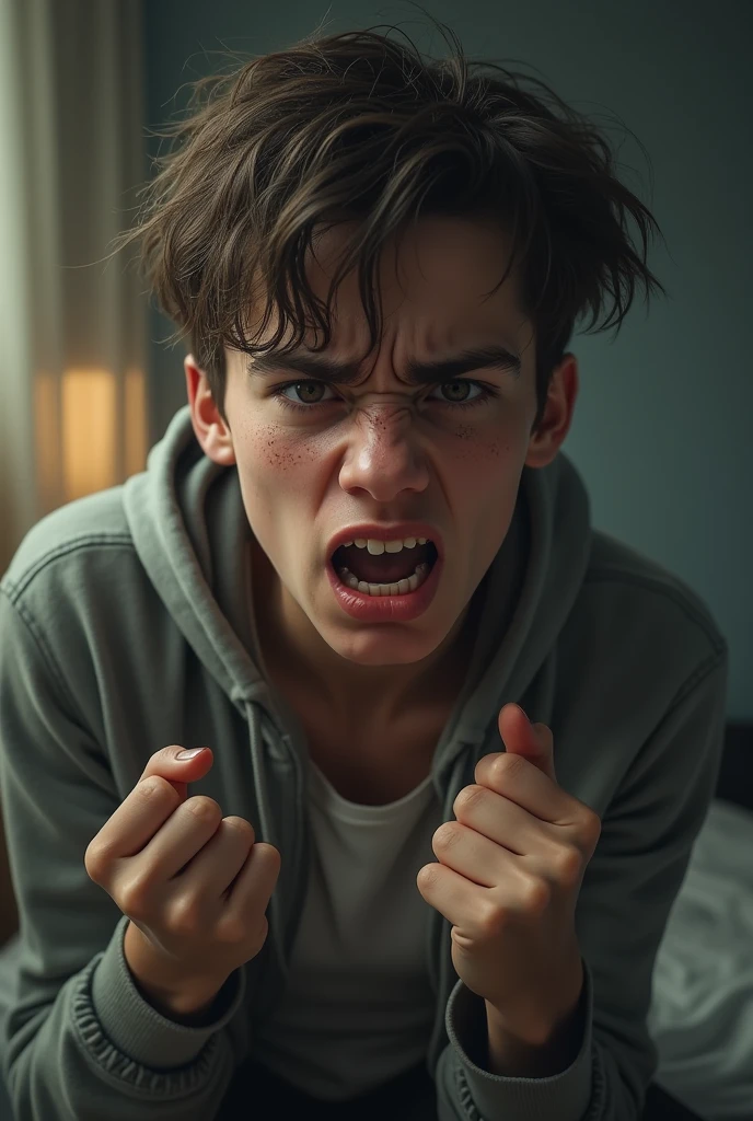 A realistic image of an angry teens after engaging in nicotine - SeaArt AI