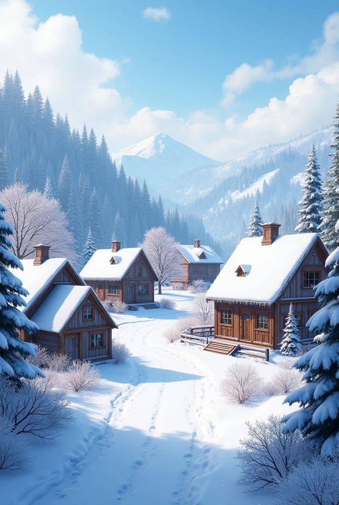 Beautiful winter scenery with traditional houses - SeaArt AI