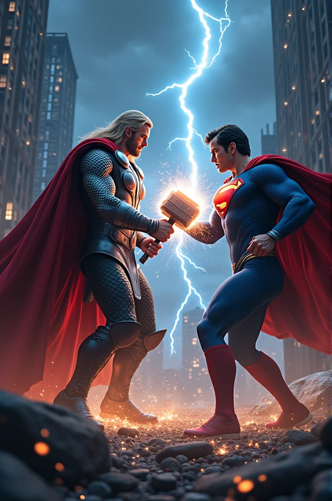 Dark night dangerous fighting thor vs super man - SeaArt AI