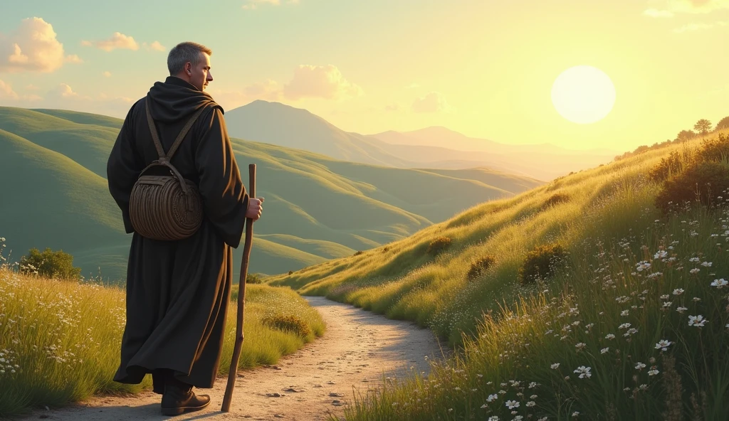 To make a priest walking and walking on a pilgrimage - SeaArt AI