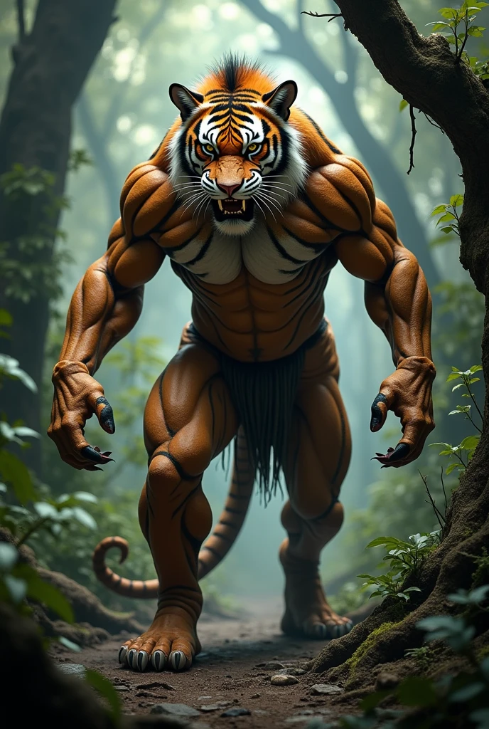 An image of a merged monster of a humanoid tiger - SeaArt AI