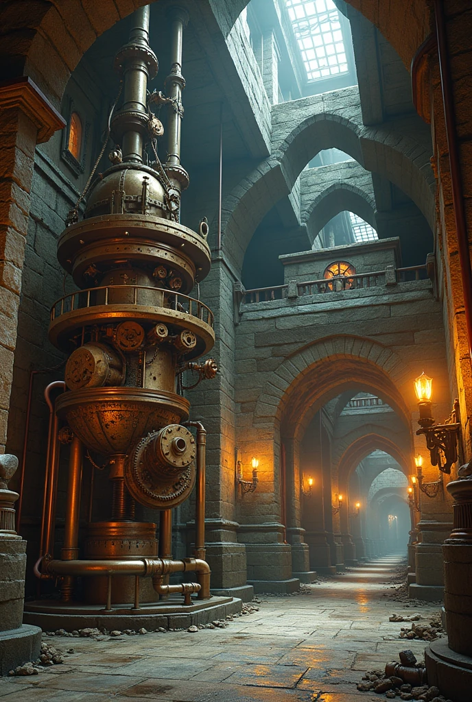 1200x134 pixel image that is a bizarre Steampunk-style dungeon room ...