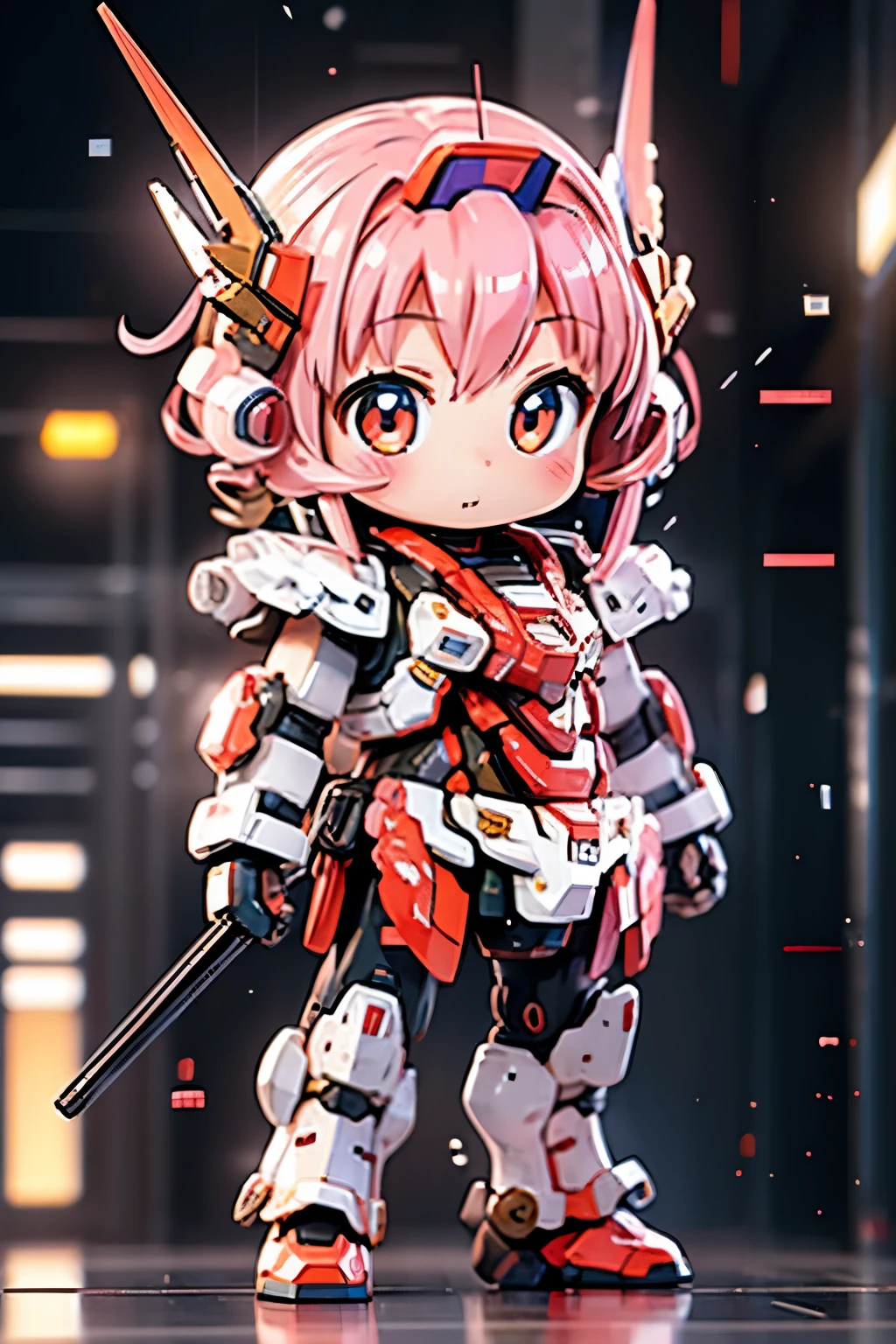 Anime character with a gun and a sword standing in a room - SeaArt AI