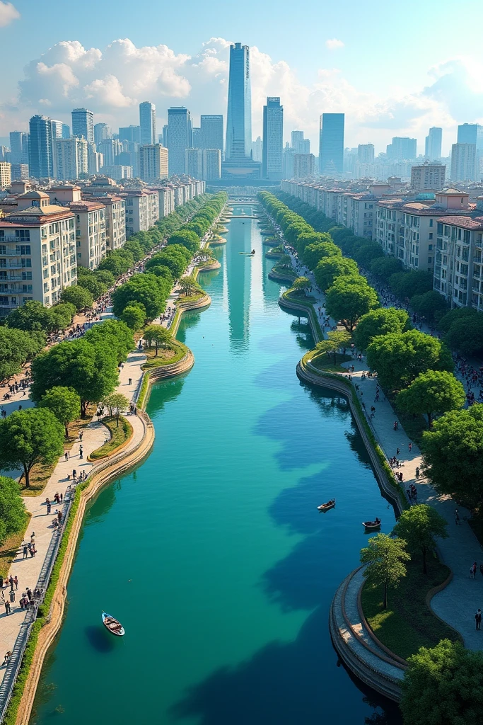 City with two lakes right next to each other - SeaArt AI