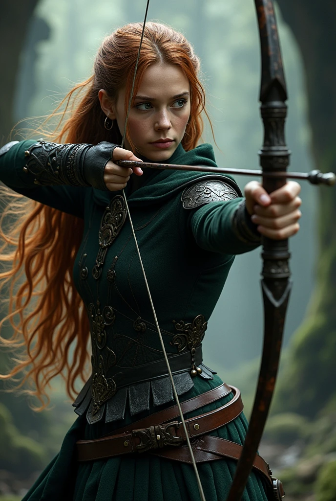Tauriel from the hobbit with wavy hair and dark mythril armor - SeaArt AI