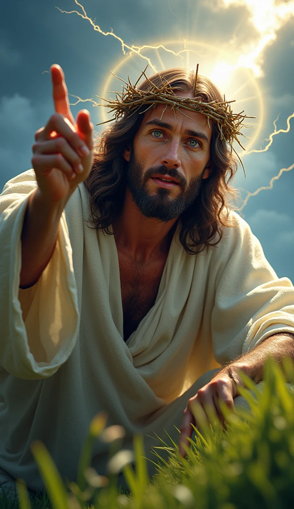 A hyper-realistic representation of Jesus Christ wearing a crown of ...