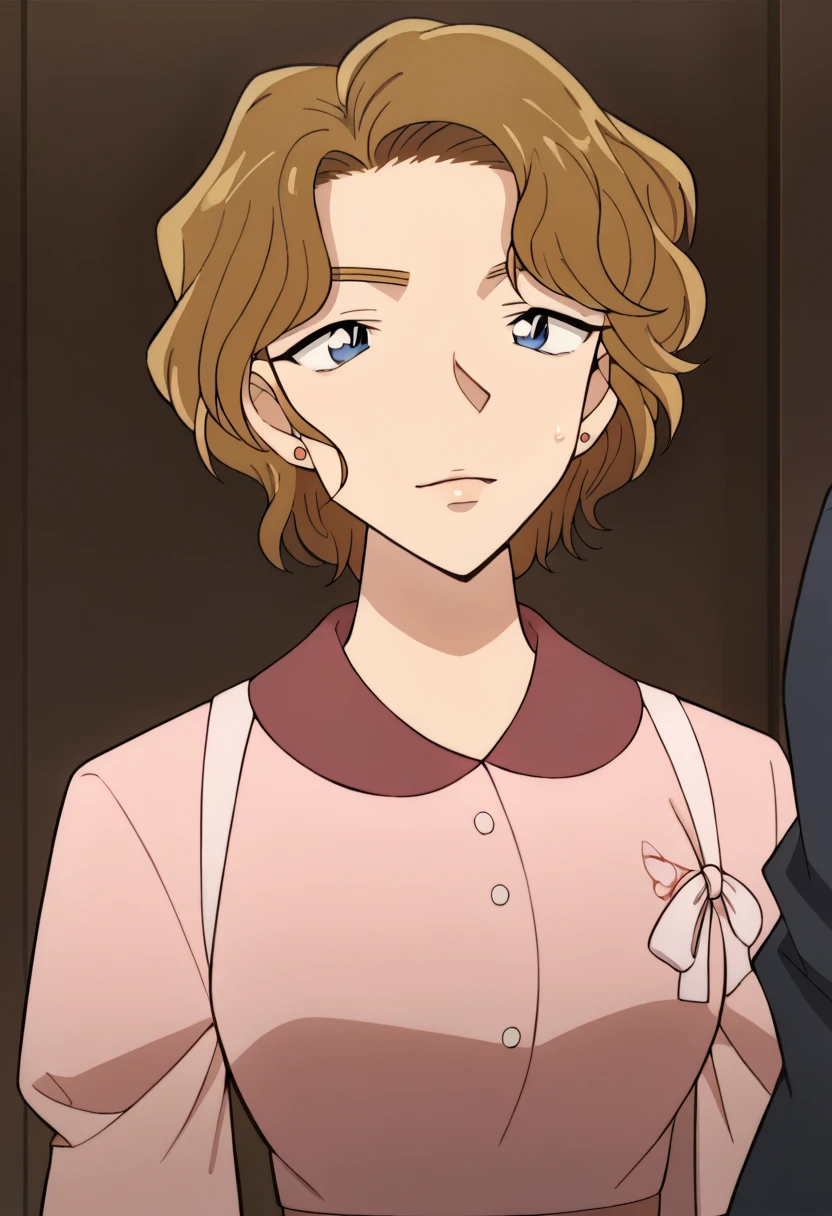 超写実的な, Ooka Momiji, 短い髪, 茶色の髪, ブルーアイズ, イヤリング, 宝石、半閉じた目, 熟女女性 - SeaArt AI