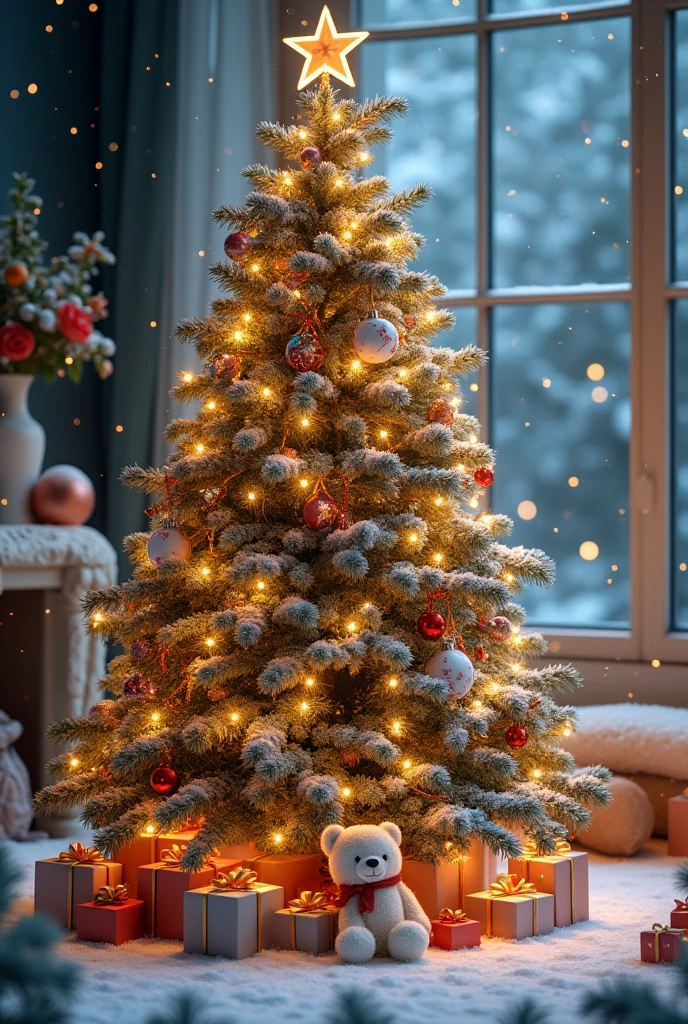Beautiful Christmas tree design, Gifts are all sparkling , Lights and ...