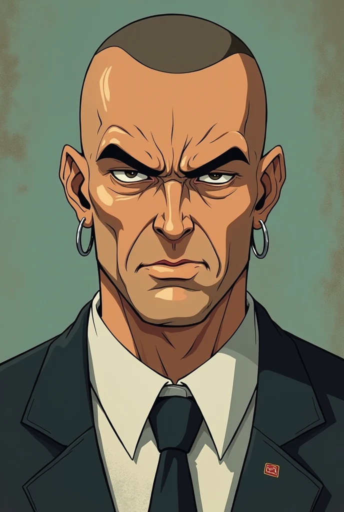 Buzz cut men dressed formal with silver earring both ear A little angry ...