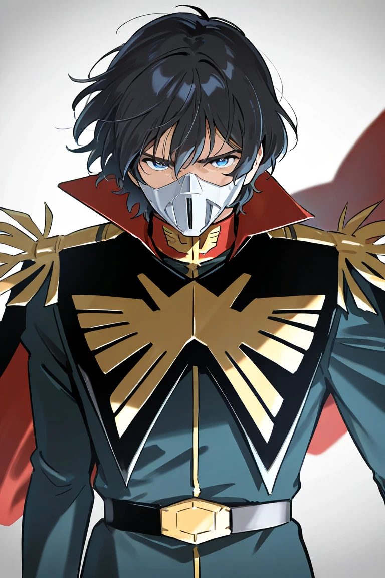 1boy, male focus, black hair, suit, mask, char aznable, gundam - SeaArt AI