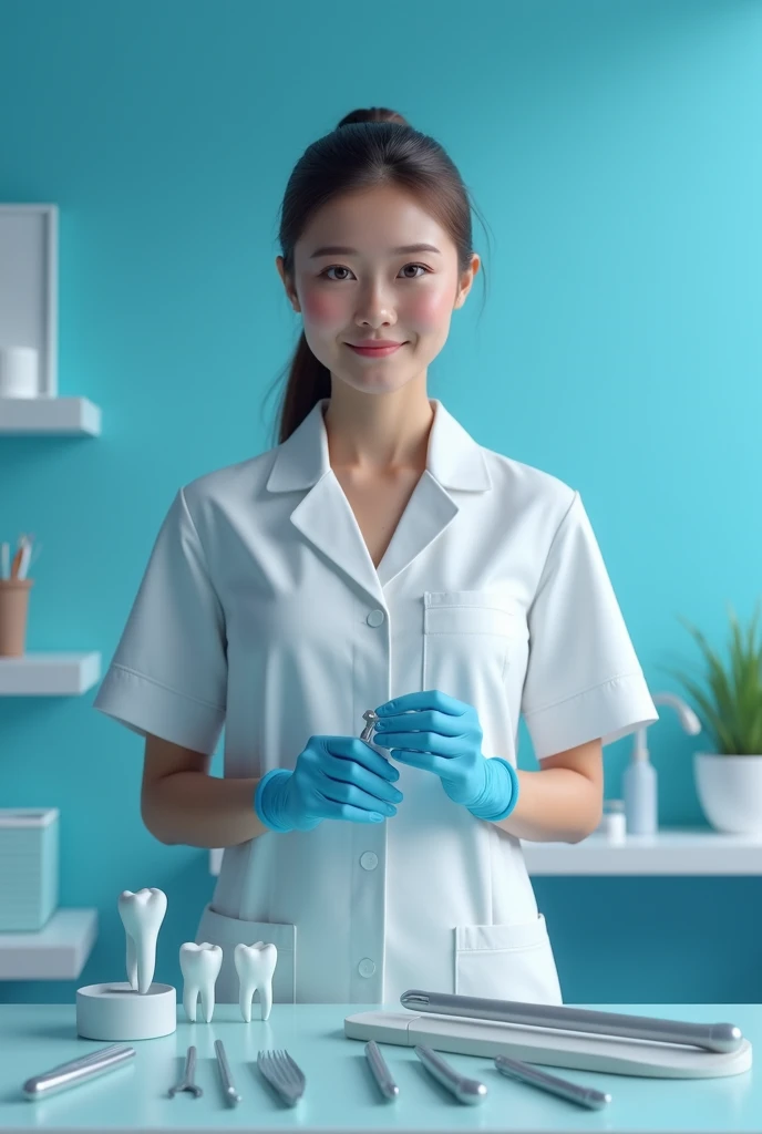 Blue background with dental hygienist horizontal background - SeaArt AI