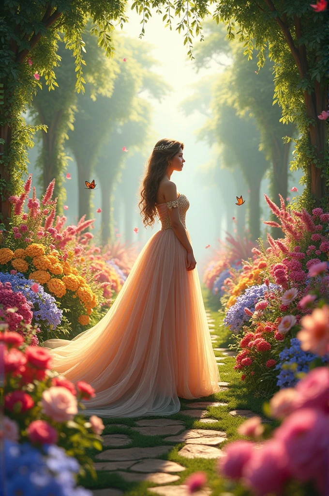 A large flower garden and a princess in the middle - SeaArt AI